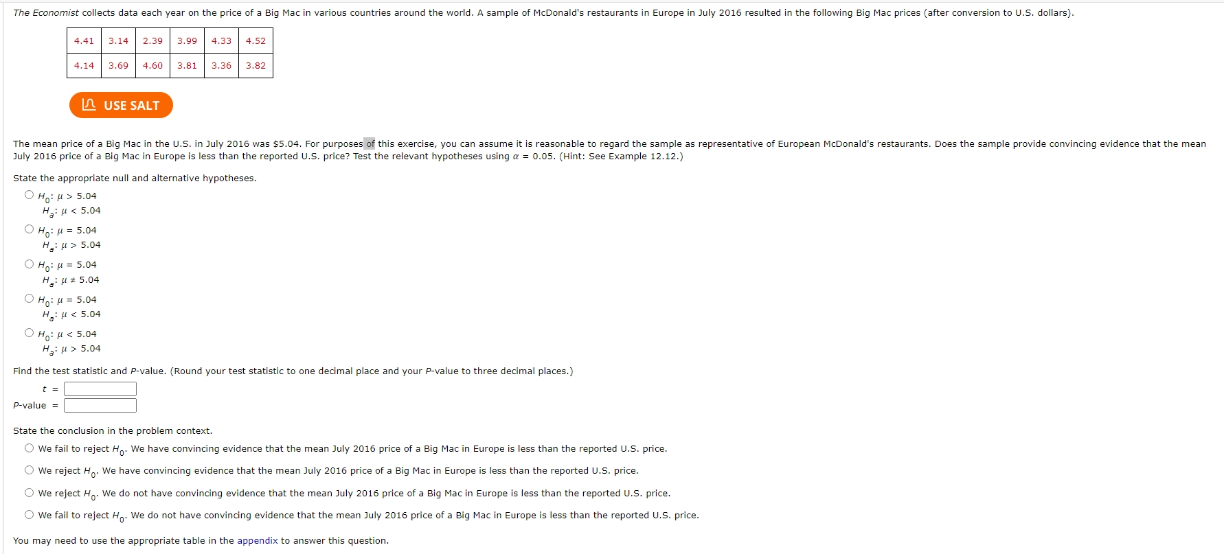 Solved The Economist collects data each year on the price of | Chegg.com