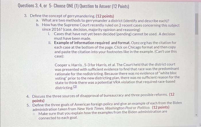 Questions 3, 4, or 5- Choose ONE (1) Question to | Chegg.com