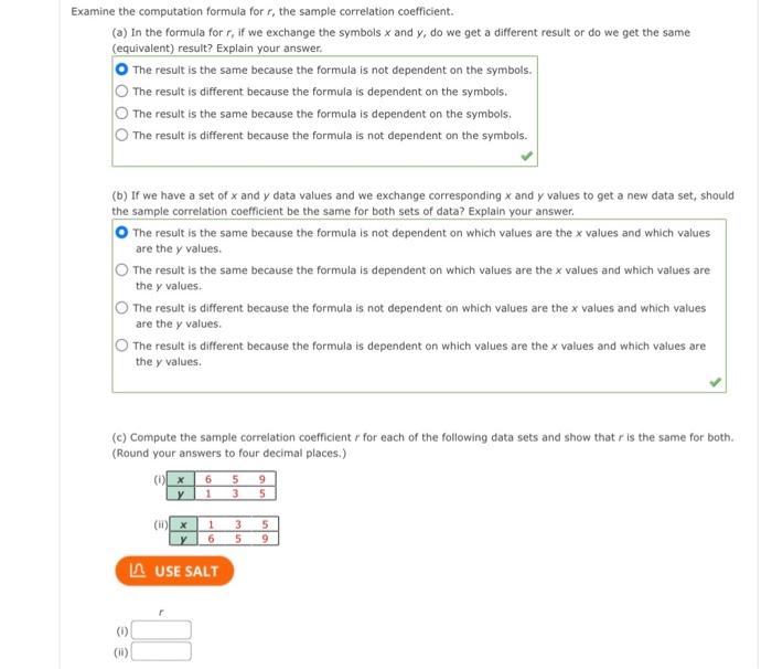 Solved Examine the computation formula for r, the sample | Chegg.com