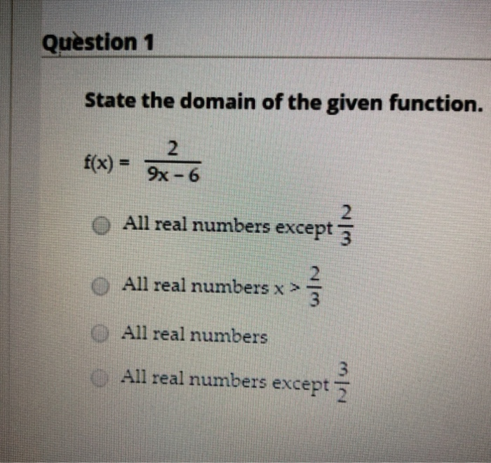 Solved Question 1 State the domain of the given function. | Chegg.com