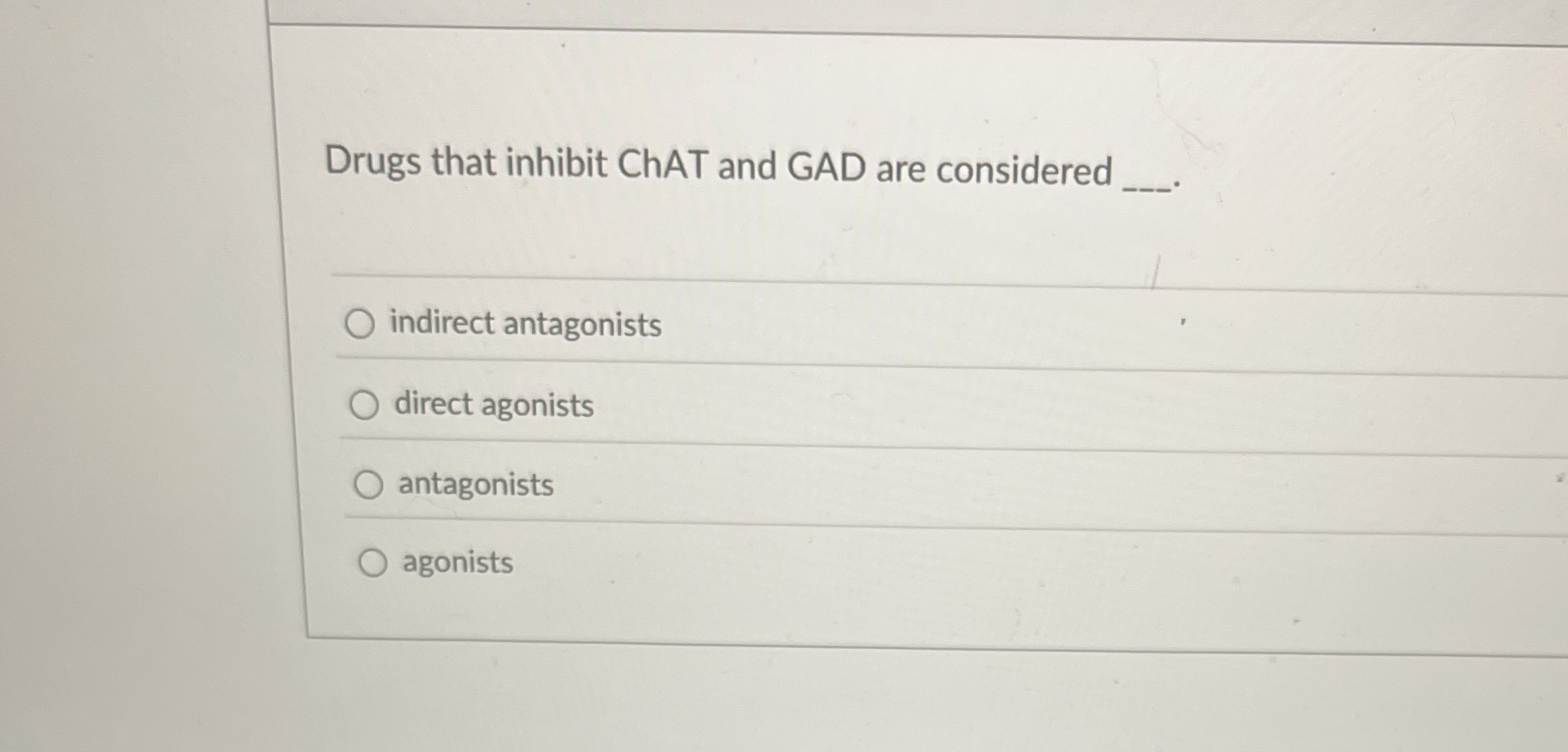 Solved Drugs that inhibit ChAT and GAD are | Chegg.com
