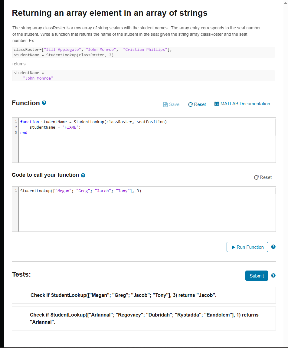 Solved Returning an array element in an array of stringsThe | Chegg.com
