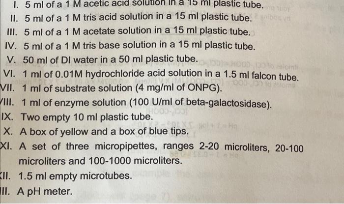 Solved II. 5ml of a 1M tris acid solution in a 15ml plastic | Chegg.com