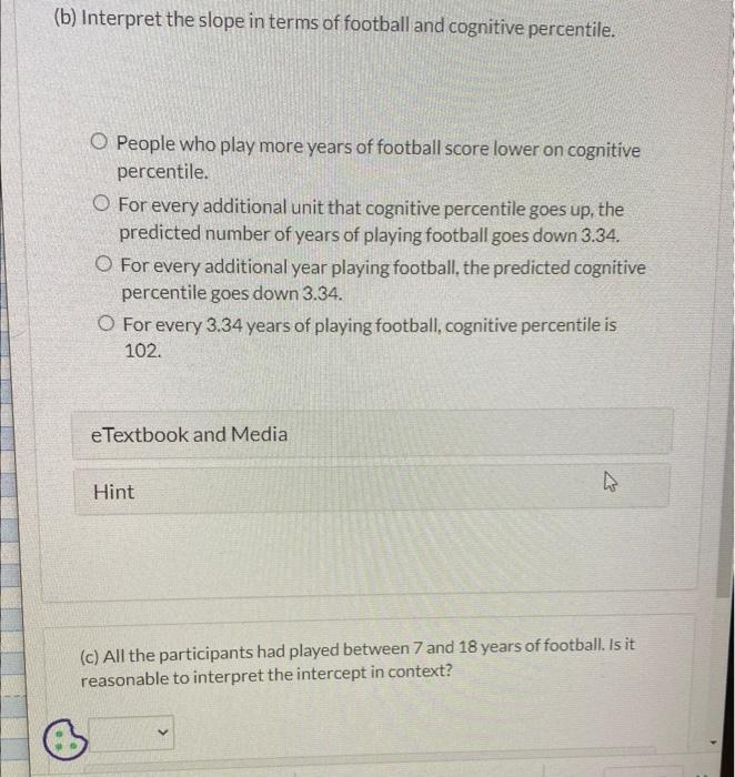 Solved Football and Cognitive Percentile A recent study 1 | Chegg.com