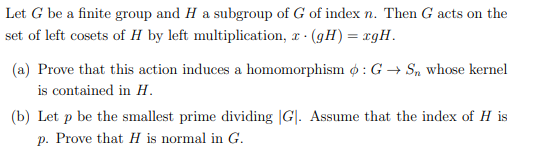 Solved Let G be ﻿a finite group and H ﻿a subgroup of G of | Chegg.com