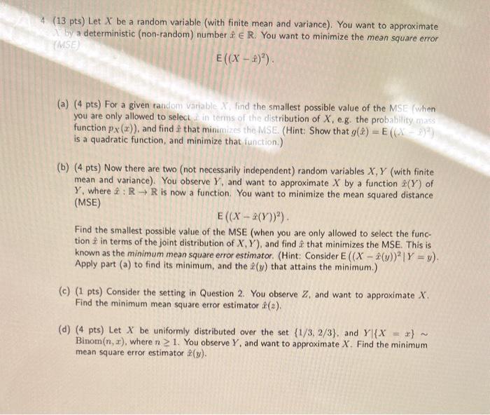 Solved (13 pts) Let X be a random variable (with finite mean | Chegg.com