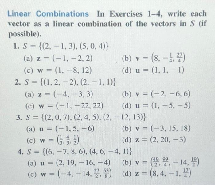Solved Linear Combinations In Exercises 1-4, write each | Chegg.com