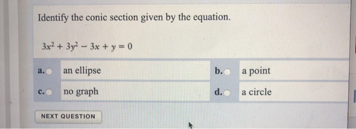 Solved Identify the conic section given by the equation. 3x2 | Chegg.com