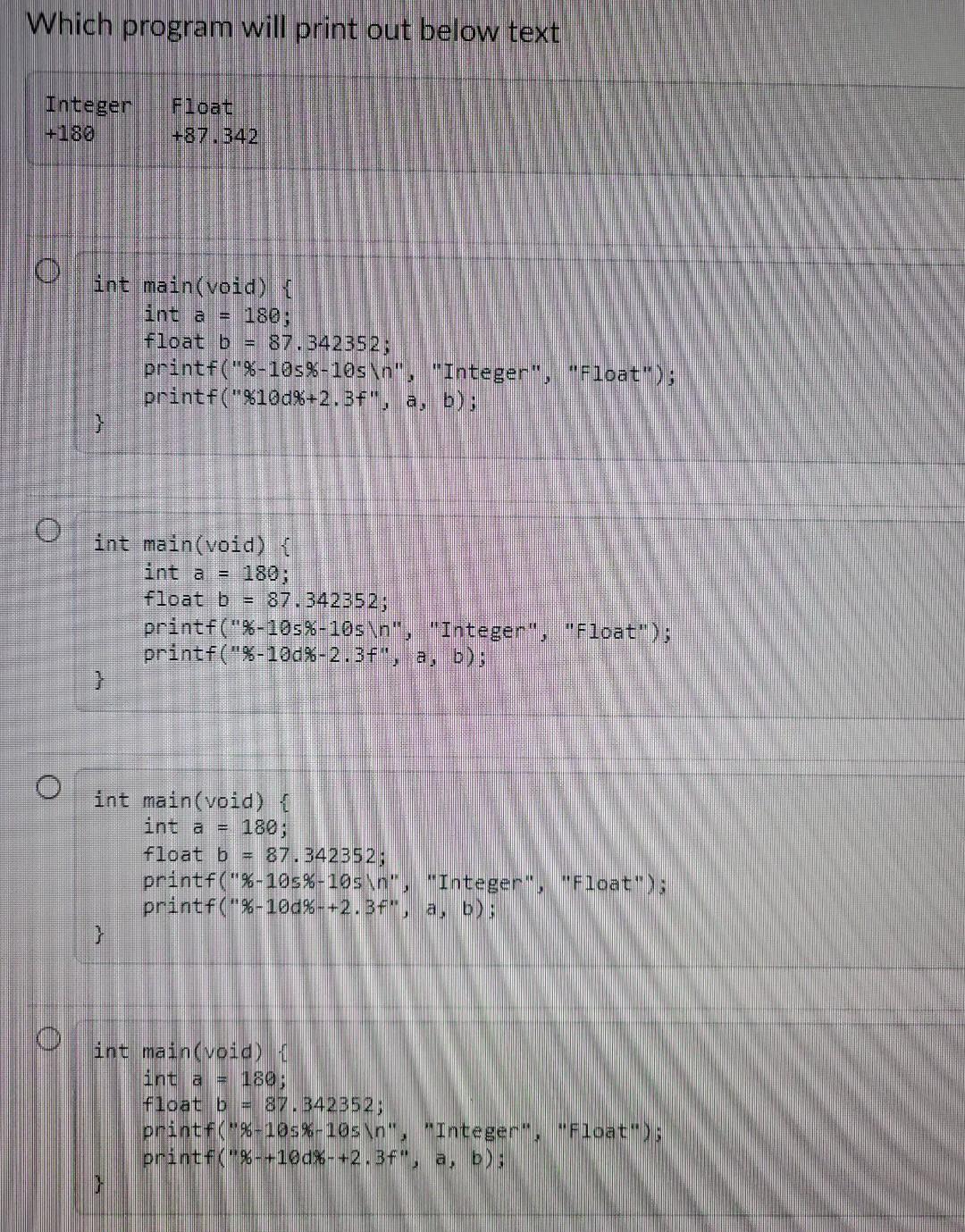 Solved Which program will print out below text in c language | Chegg.com