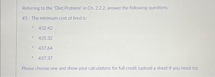 Referring to the "Diet Problem" in Ch. 2.2.2, answer | Chegg.com