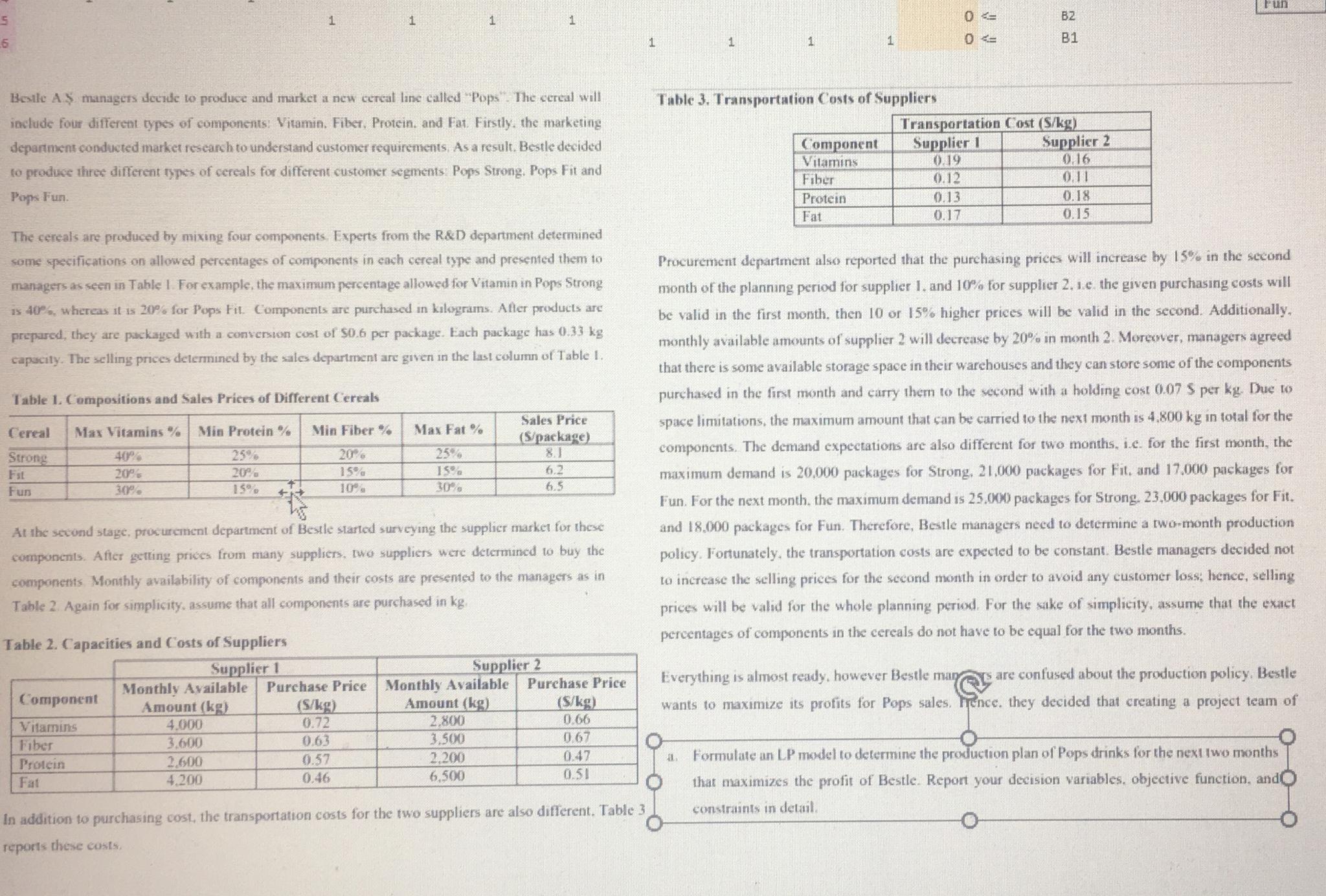 Solved Formulate An Lp Model To Determine The Production