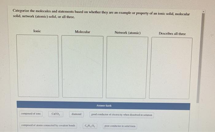 Solved Categorize the molecules and statements based on | Chegg.com