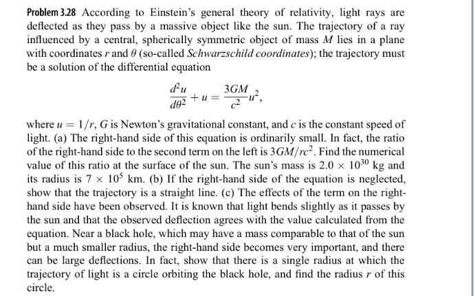 Solved Problem 3.28 According to Einstein's general theory | Chegg.com