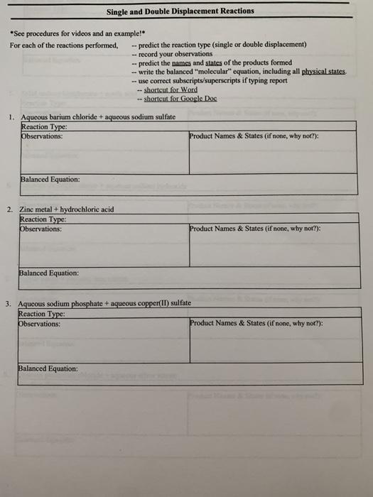Solved Single and Double Displacement Reactions *See | Chegg.com