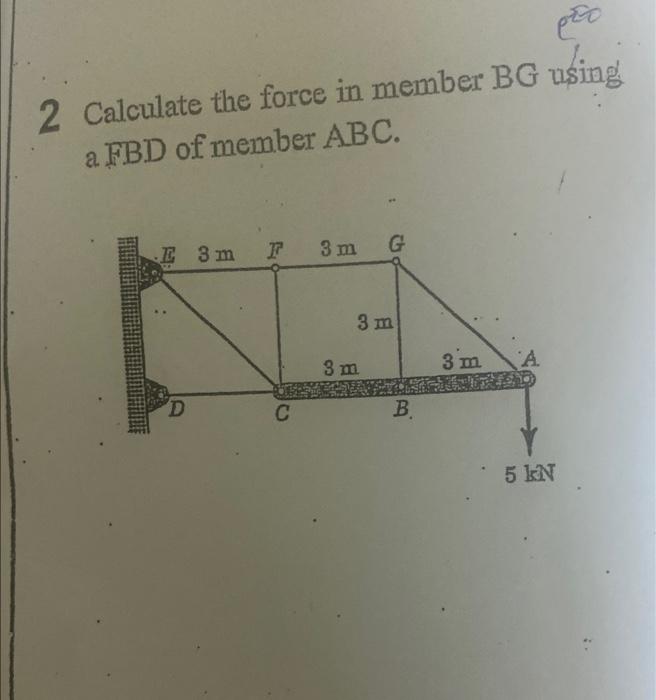 Solved 2 Calculate the force in member BG using: a FBD of | Chegg.com