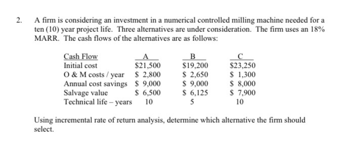 Solved 2. A firm is considering an investment in a numerical | Chegg.com