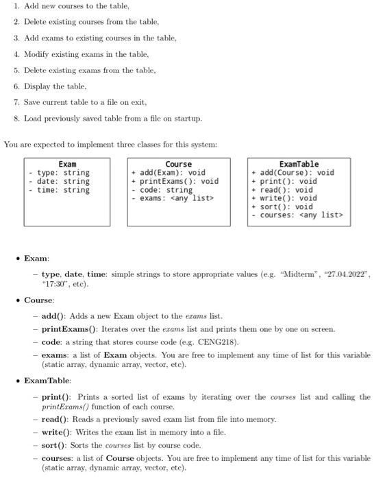 Solved 1. Add new courses to the table, 2. Delete existing | Chegg.com