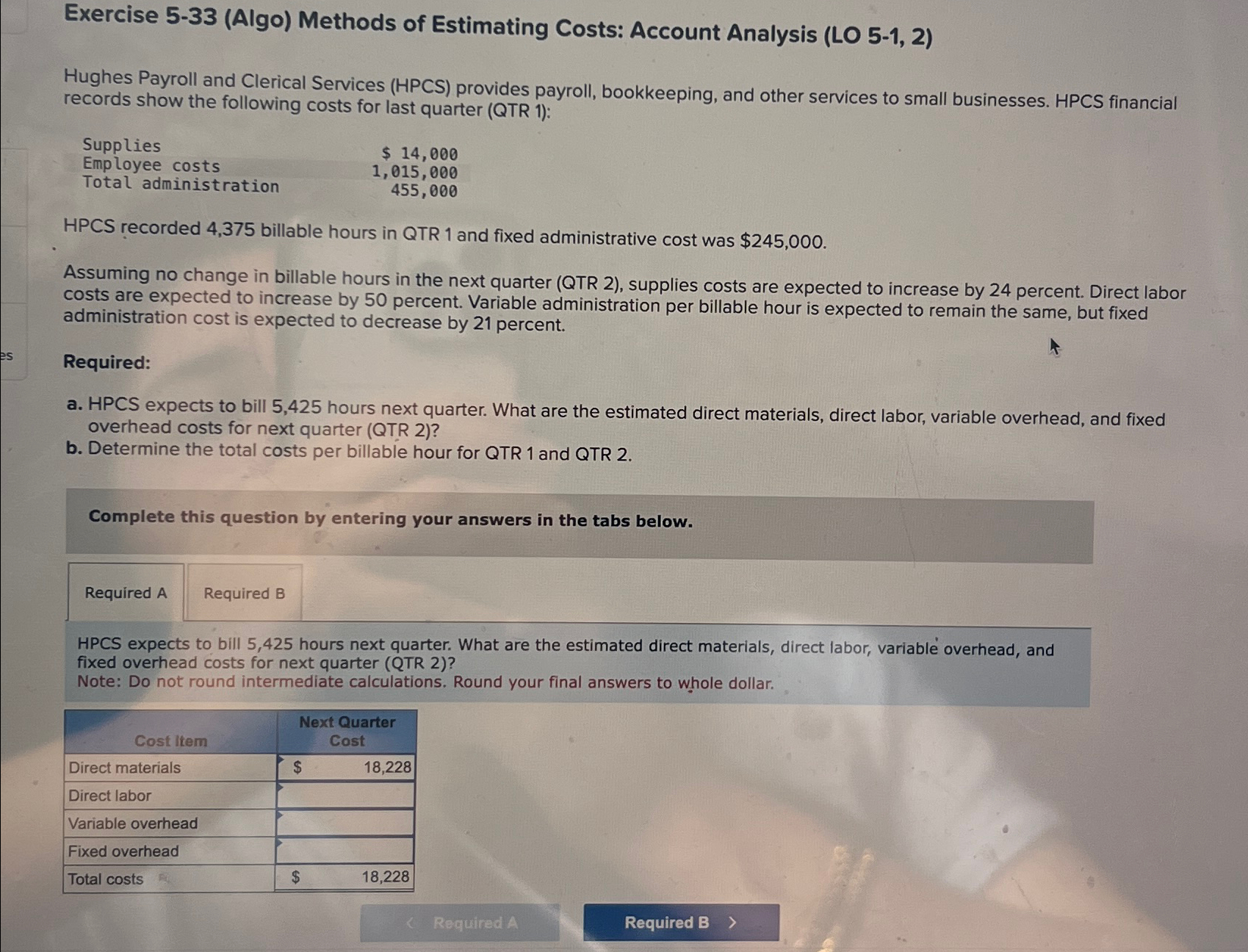 Solved Exercise 5-33 (Algo) ﻿Methods of Estimating Costs: | Chegg.com