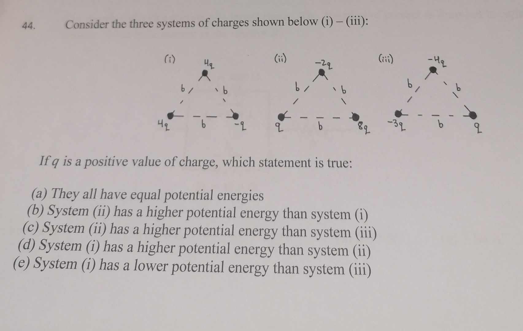 Solved Consider the three systems of charges shown below | Chegg.com