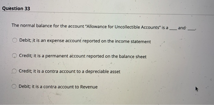 Solved Question 33 The normal balance for the account | Chegg.com