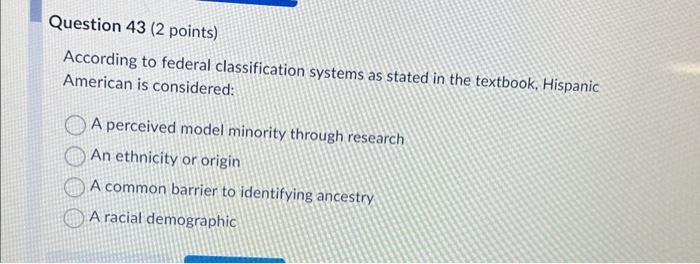 Solved According to federal classification systems as stated | Chegg.com