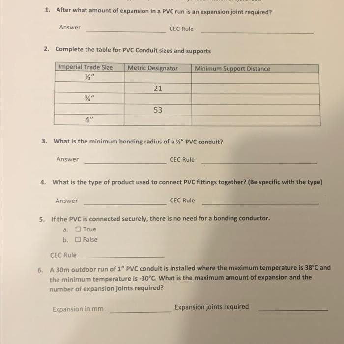 Solved 1. After what amount of expansion in a PVC run is an | Chegg.com