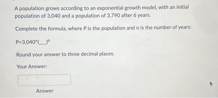 Solved A population grows according to an exponential growth | Chegg.com