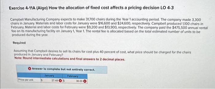 Solved Exercise 4-11A (Algo) How the allocation of fixed | Chegg.com