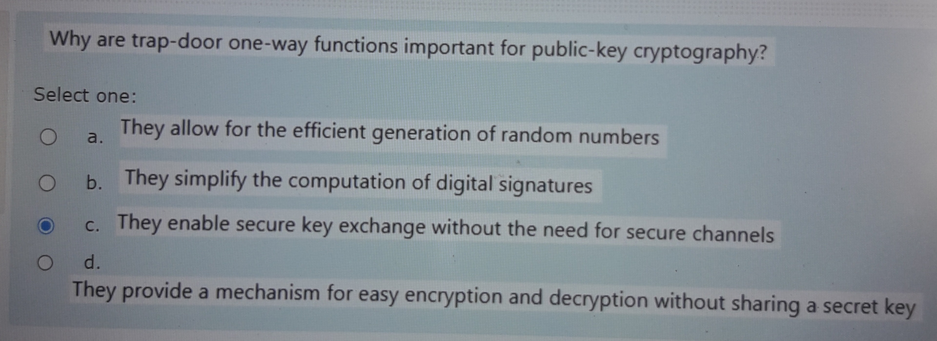 Solved Why are trap-door one-way functions important for | Chegg.com