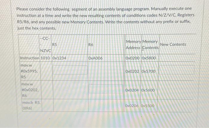 Solved Please consider the following segment of an assembly | Chegg.com