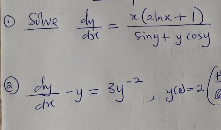 Solved Solve dxdy=siny+ycosyx(2lnx+1) (2) | Chegg.com