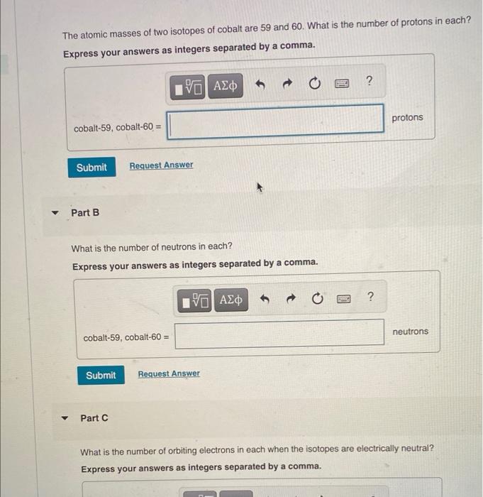 Solved The atomic masses of two isotopes of cobalt are 59 | Chegg.com