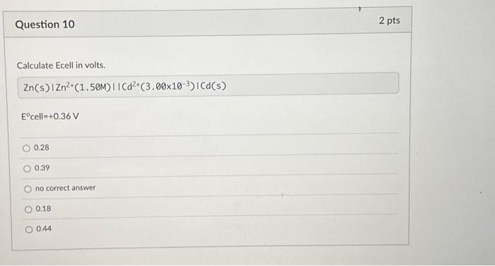 Solved Calculate Ecell in volts. | Chegg.com