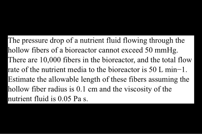 Solved The pressure drop of a nutrient fluid flowing through | Chegg.com