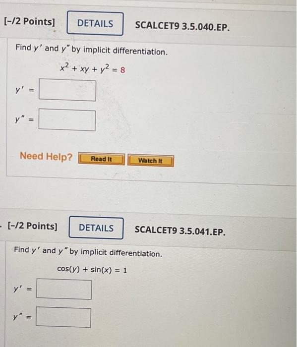 Solved Find y′ and y′′ by implicit differentiation. | Chegg.com