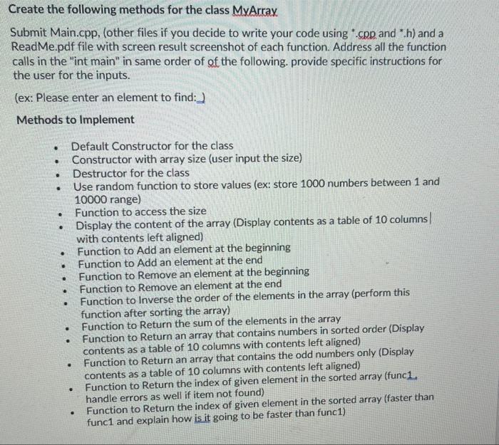 Solved Create the following methods for the class MyArray. | Chegg.com