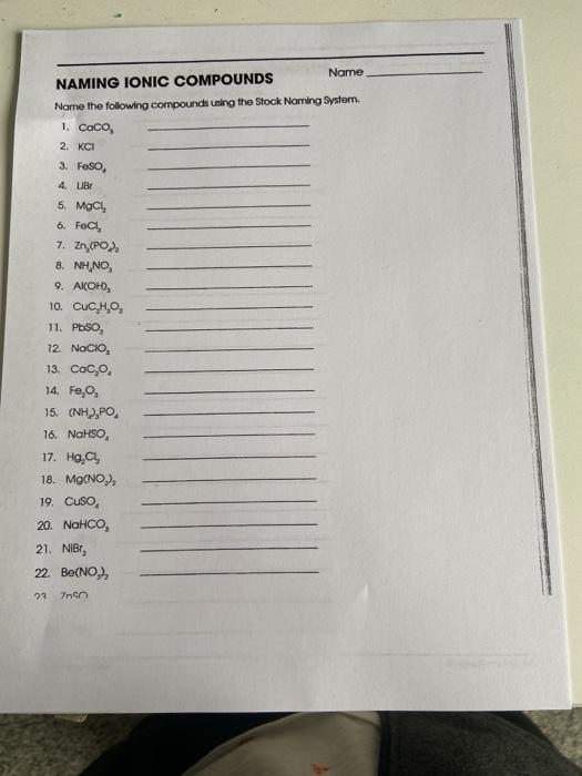 Solved Name NAMING IONIC COMPOUNDS Name the following | Chegg.com