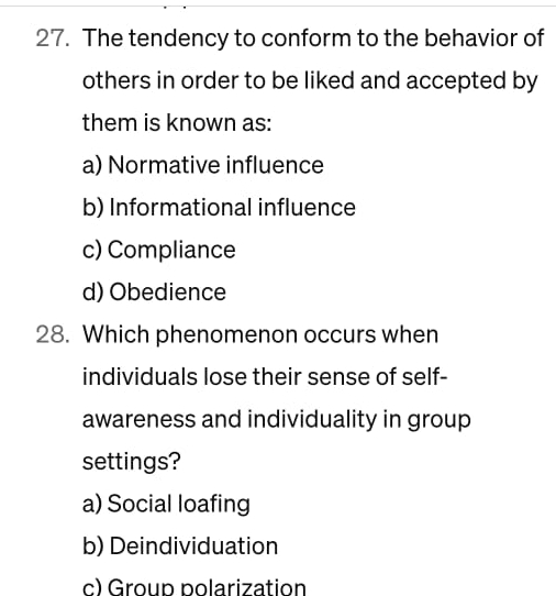 Solved The tendency to conform to the behavior of others in | Chegg.com