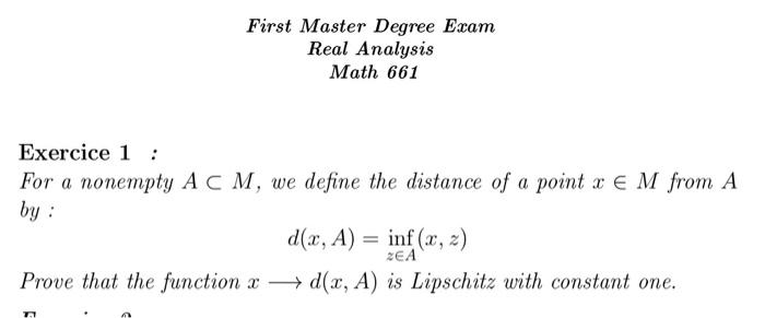 Solved First Master Degree Exam Real Analysis Math 661 | Chegg.com