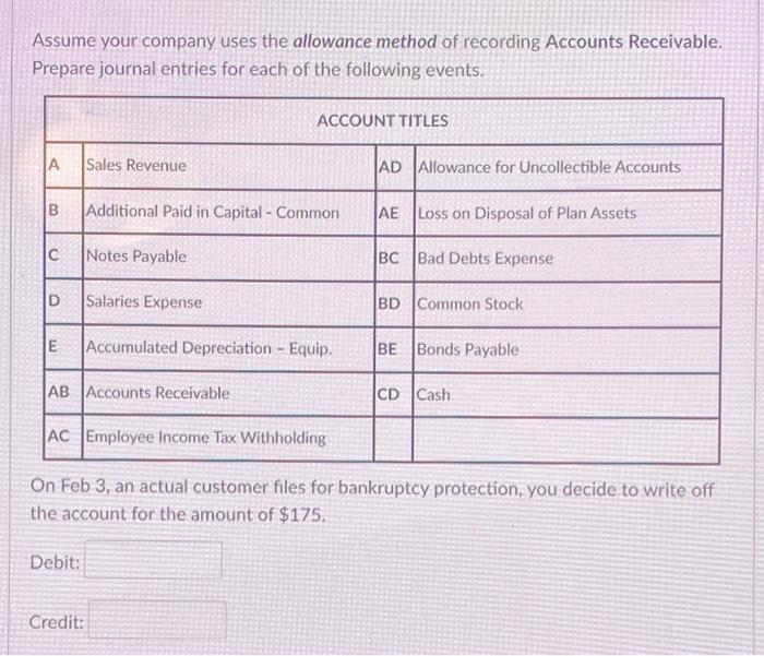 Solved Assume your company uses the allowance method of | Chegg.com