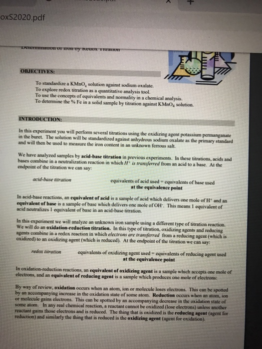 Solved xperiment 25. Determination of Iron by Redox | Chegg.com