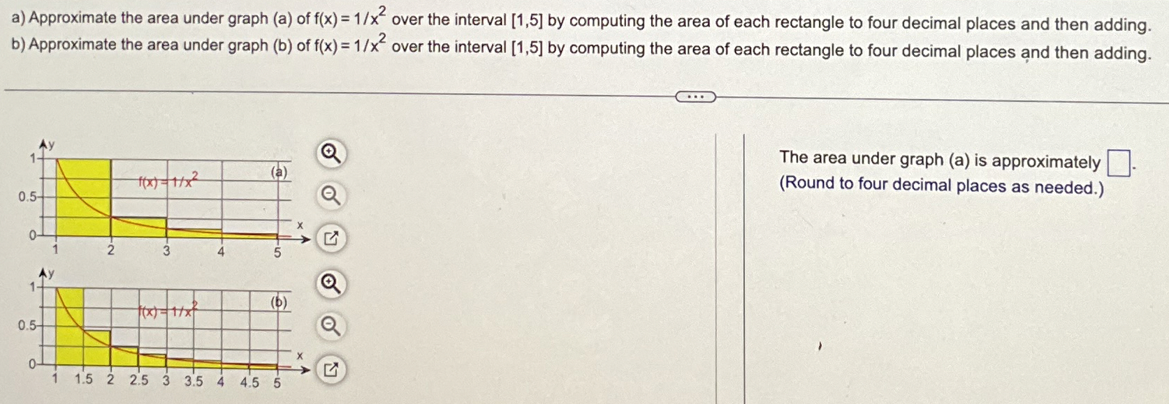 Solved a) ﻿Approximate the area under graph (a) ﻿of f(x)=1x2 | Chegg.com