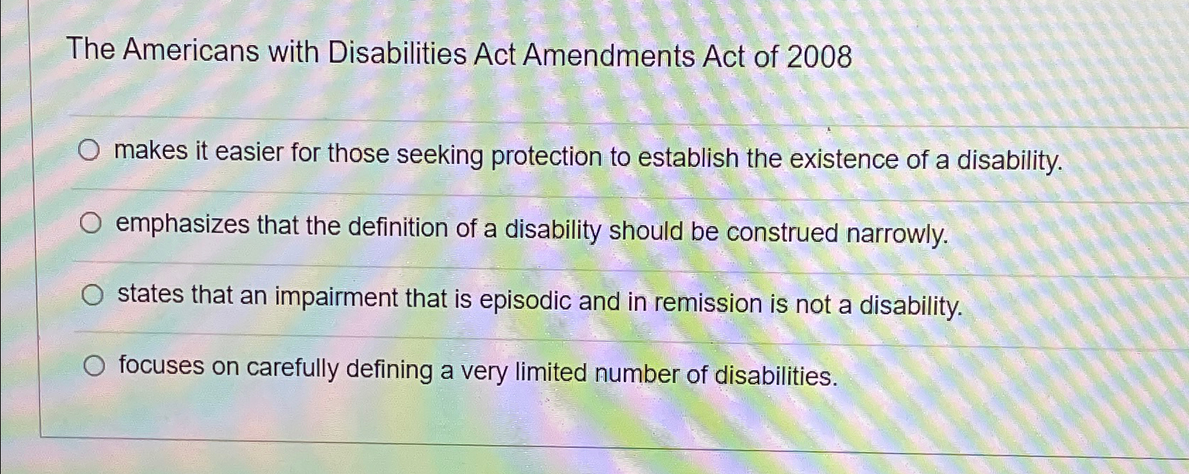 Solved The Americans with Disabilities Act Amendments Act of | Chegg.com