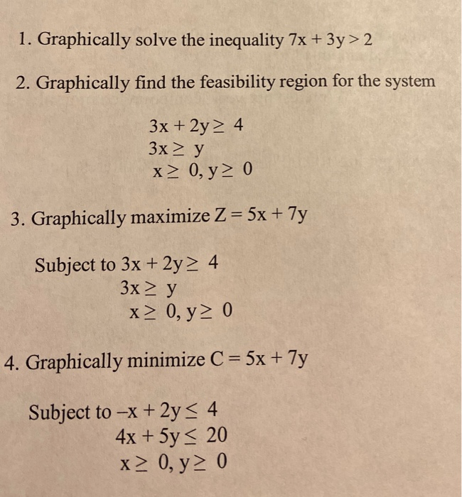 Solved 1. Graphically solve the inequality 7x + 3y > 2 2. | Chegg.com
