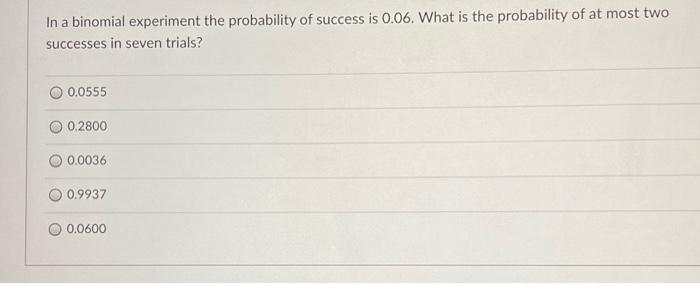 Solved In a binomial experiment the probability of success | Chegg.com
