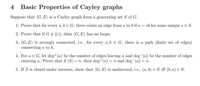 Solved 4 Basic Properties of Cayley graphs Suppose that | Chegg.com