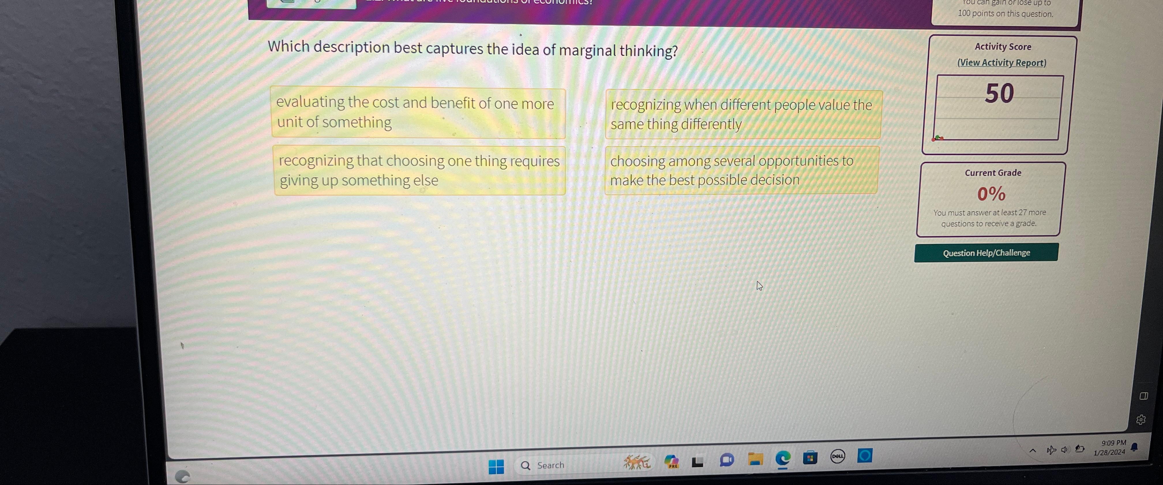 Solved Which description best captures the idea of marginal | Chegg.com