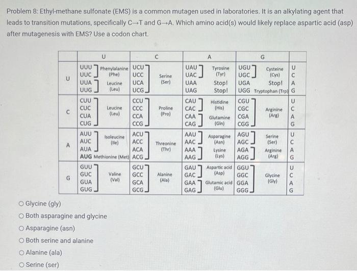 Solved Problem 8: Ethyl-methane sulfonate (EMS) is a common | Chegg.com
