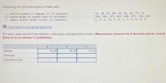 Solved 3. Click here for the Excel Data File For each data | Chegg.com