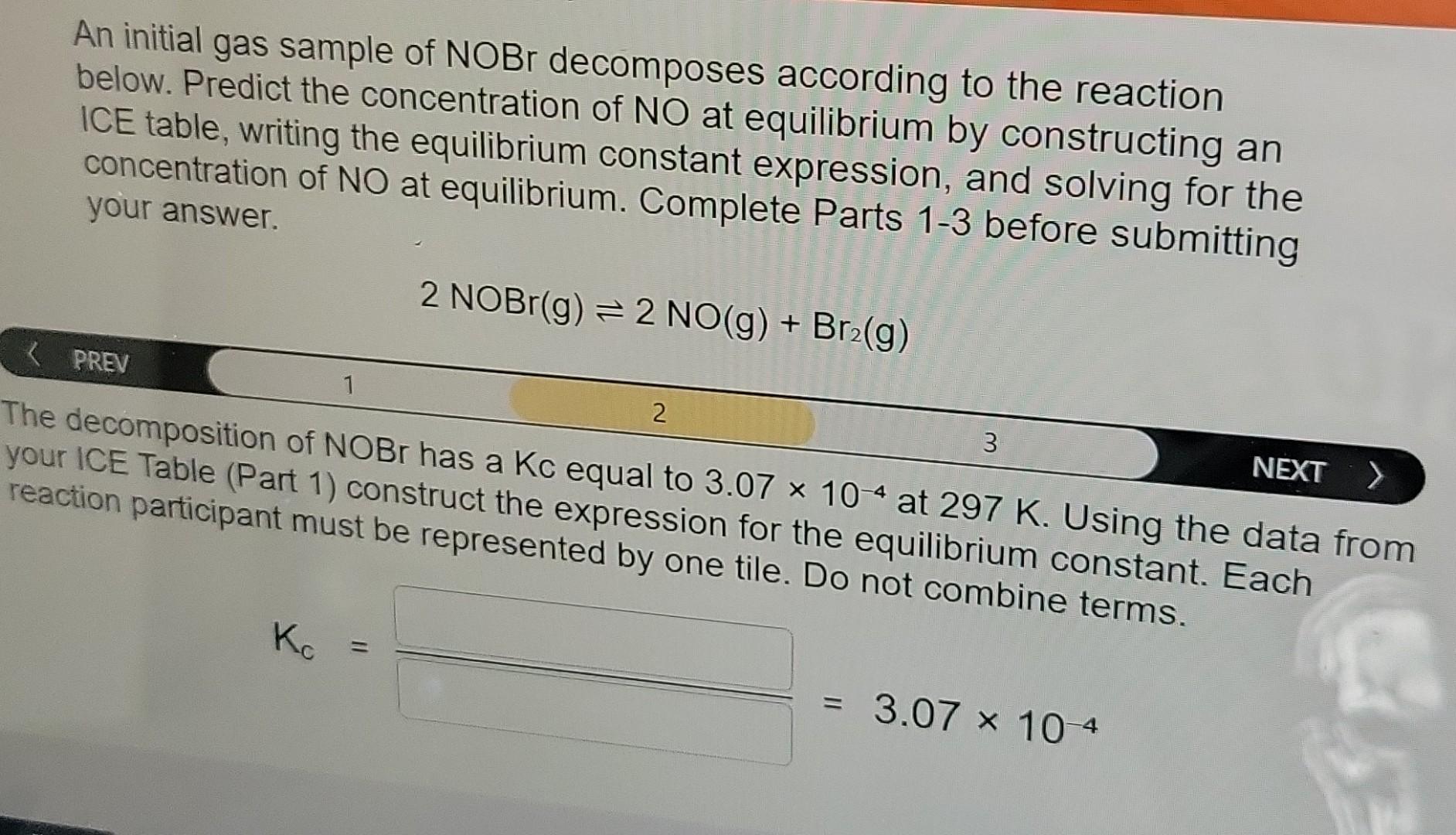 Solved An initial gas sample of NOBr decomposes according to | Chegg.com